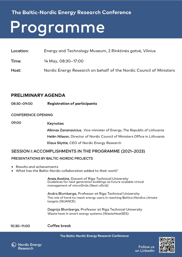 The Baltic-Nordic Energy Research Conference is open for registration – Nordic Energy Research